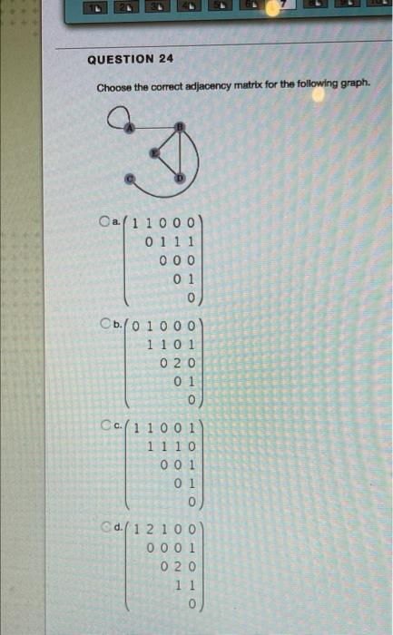 Solved QUESTION 24 Choose the correct adjacency matrix for | Chegg.com
