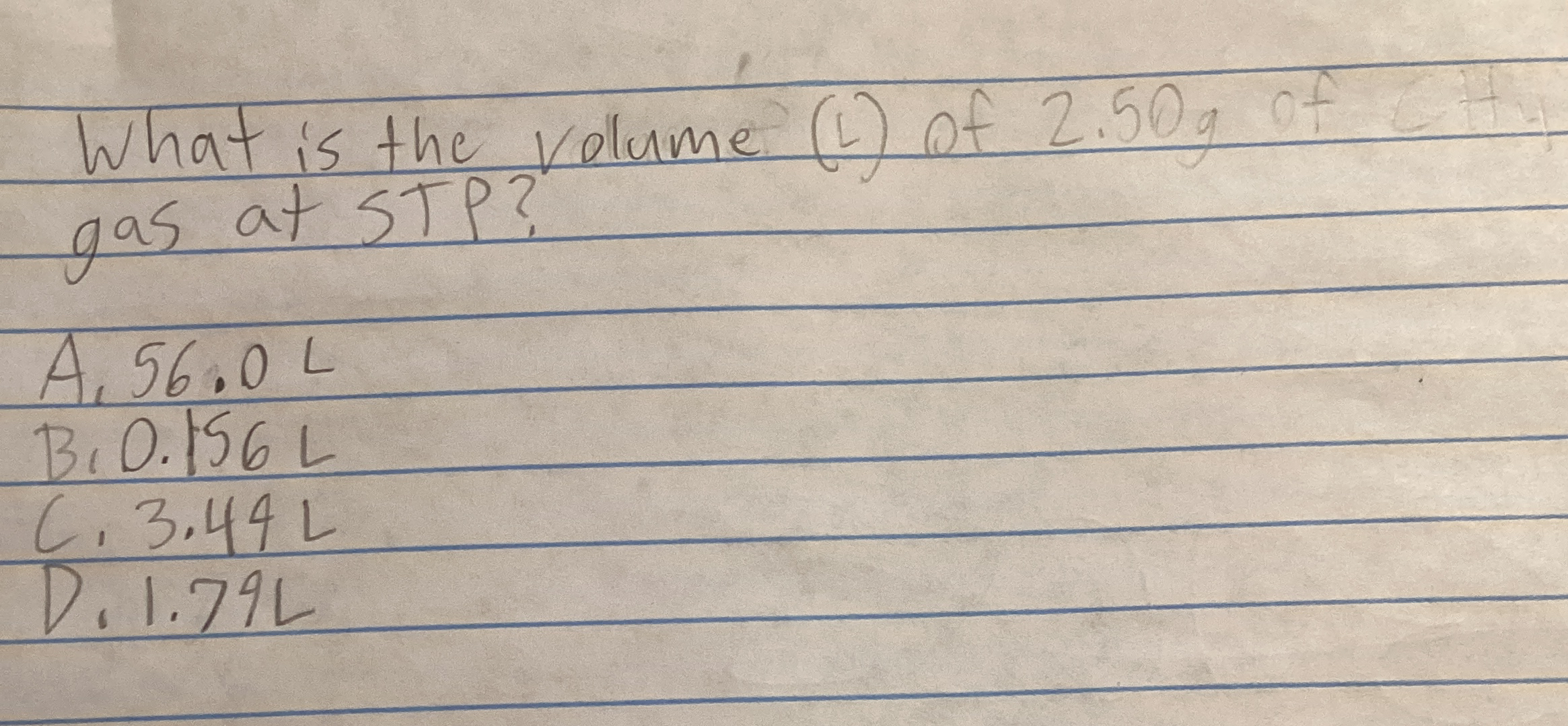 Solved What is the volume ( L ) ﻿of 2.50 ﻿g of gas at STP? | Chegg.com