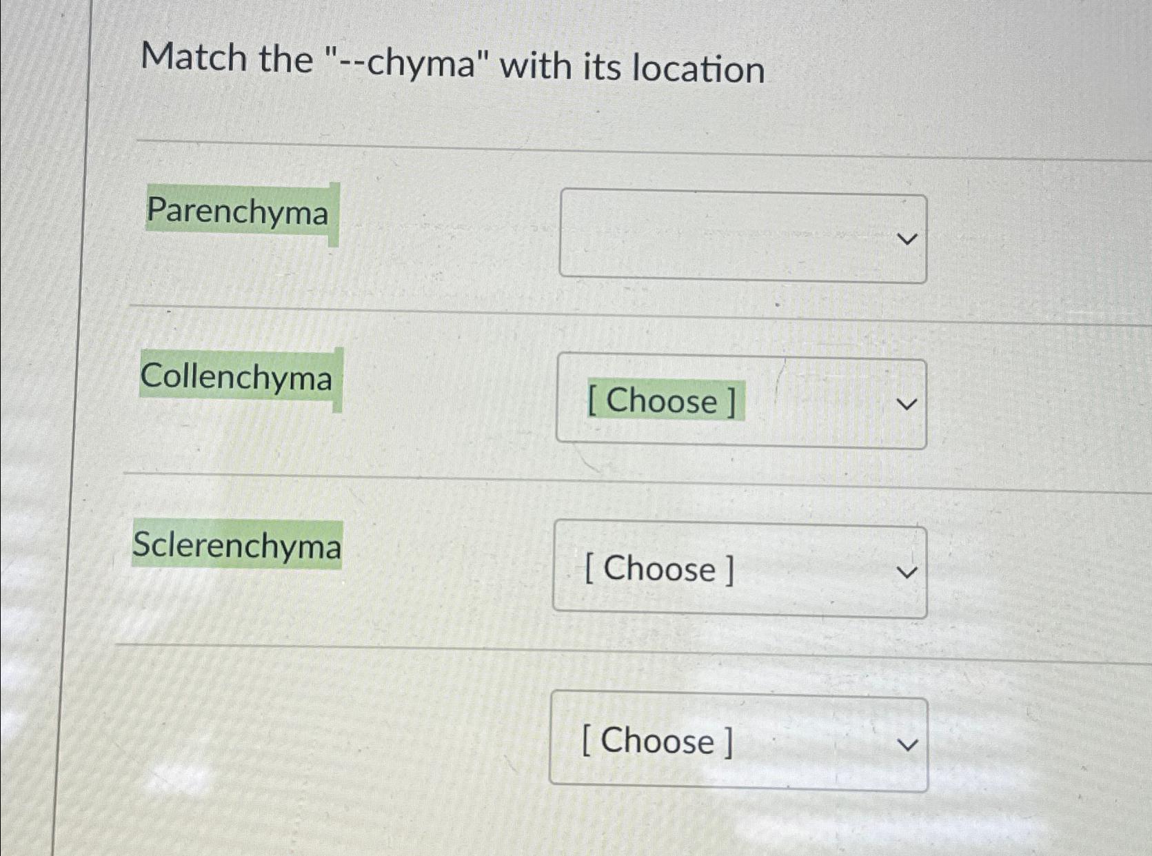 Solved Match the "--chyma" with its | Chegg.com