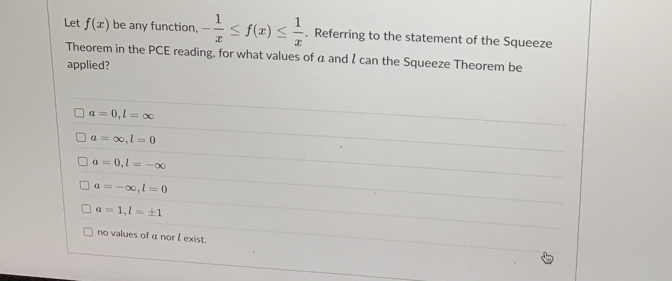 Let f(x) ﻿be any function, -1x≤f(x)≤1x. ﻿Referring to | Chegg.com