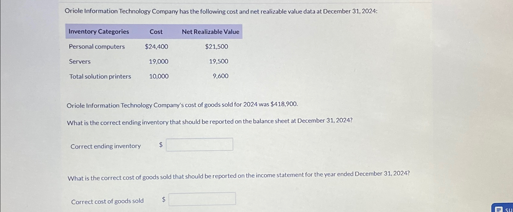 Solved Oriole Information Technology Company has the | Chegg.com