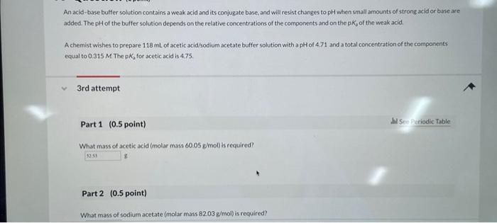 Solved An acid-base buffer solution contains a weak acid and | Chegg.com