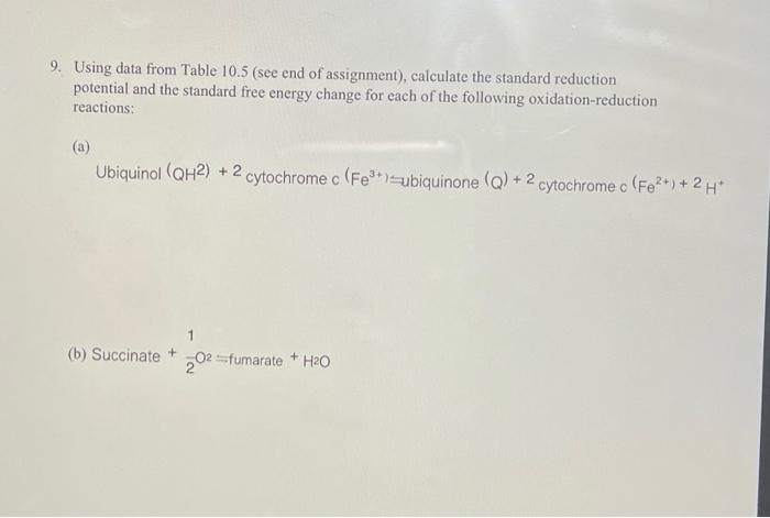Solved 9. Using data from Table 10.5 (see end of | Chegg.com