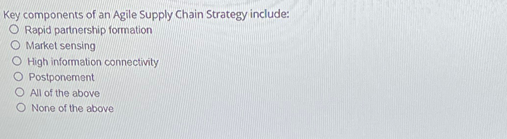 Solved Key components of an Agile Supply Chain Strategy | Chegg.com