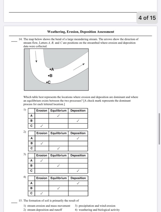 Solved Weathering, Erosion, Deposition Assessment 4. The | Chegg.com