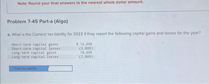 Solved Required information Problem 7-45 (LO 7-2) (Algo) | Chegg.com
