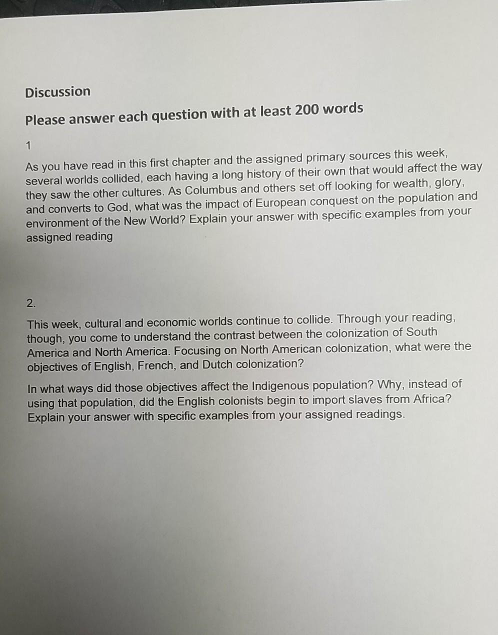 Discussion Please answer each question with at least | Chegg.com