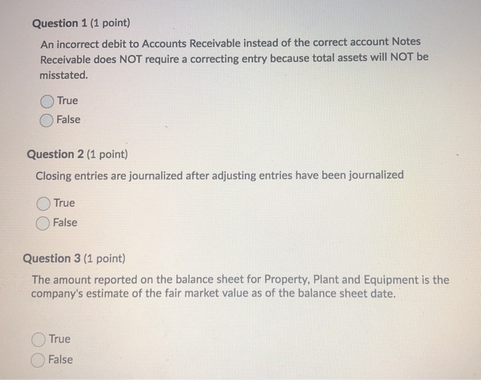 Solved Question 1 (1 point) An incorrect debit to Accounts | Chegg.com