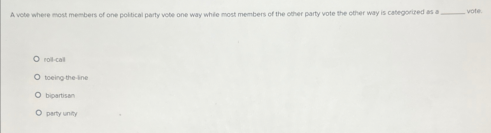Solved A vote where most members of one political party vote | Chegg.com