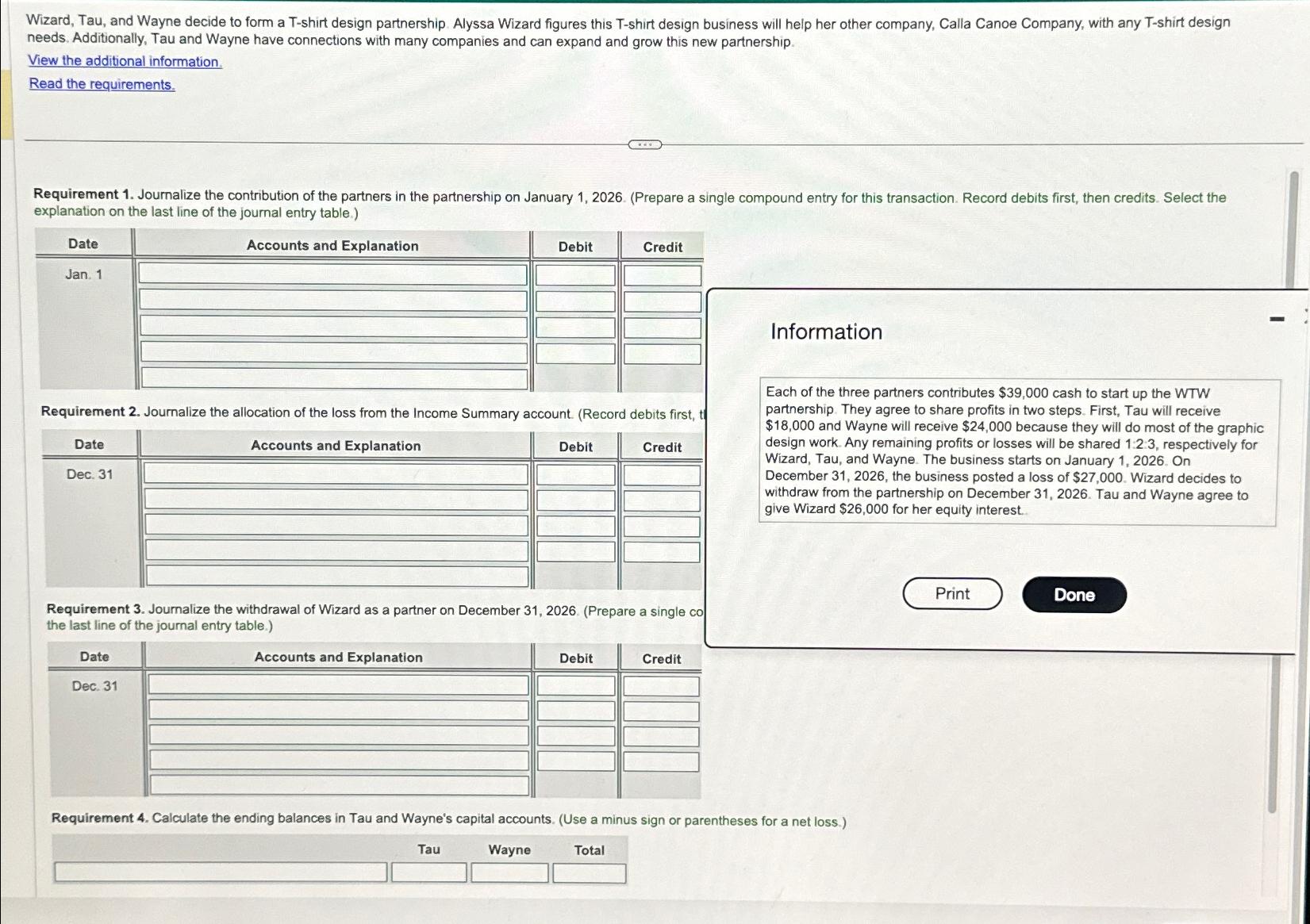 Solved Wizard, Tau, and Wayne decide to form a T-shirt | Chegg.com