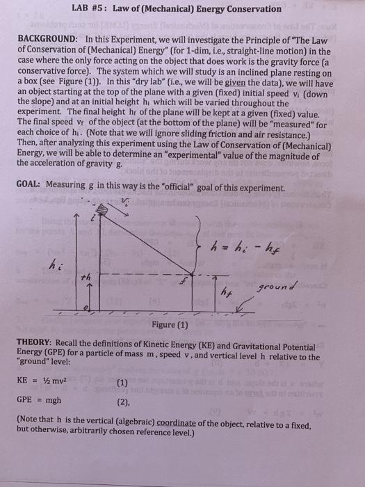 Solved LAB #5: Law of (Mechanical) Energy Conservation | Chegg.com