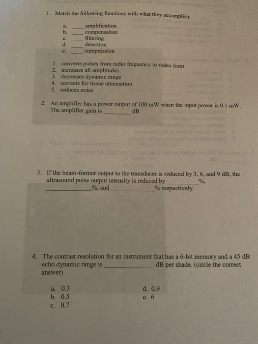 Solved 1. Match the following functions with what they | Chegg.com