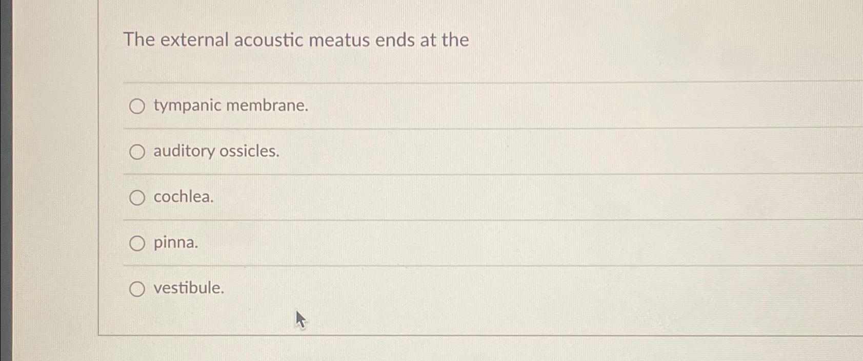 Solved The external acoustic meatus ends at thetympanic | Chegg.com