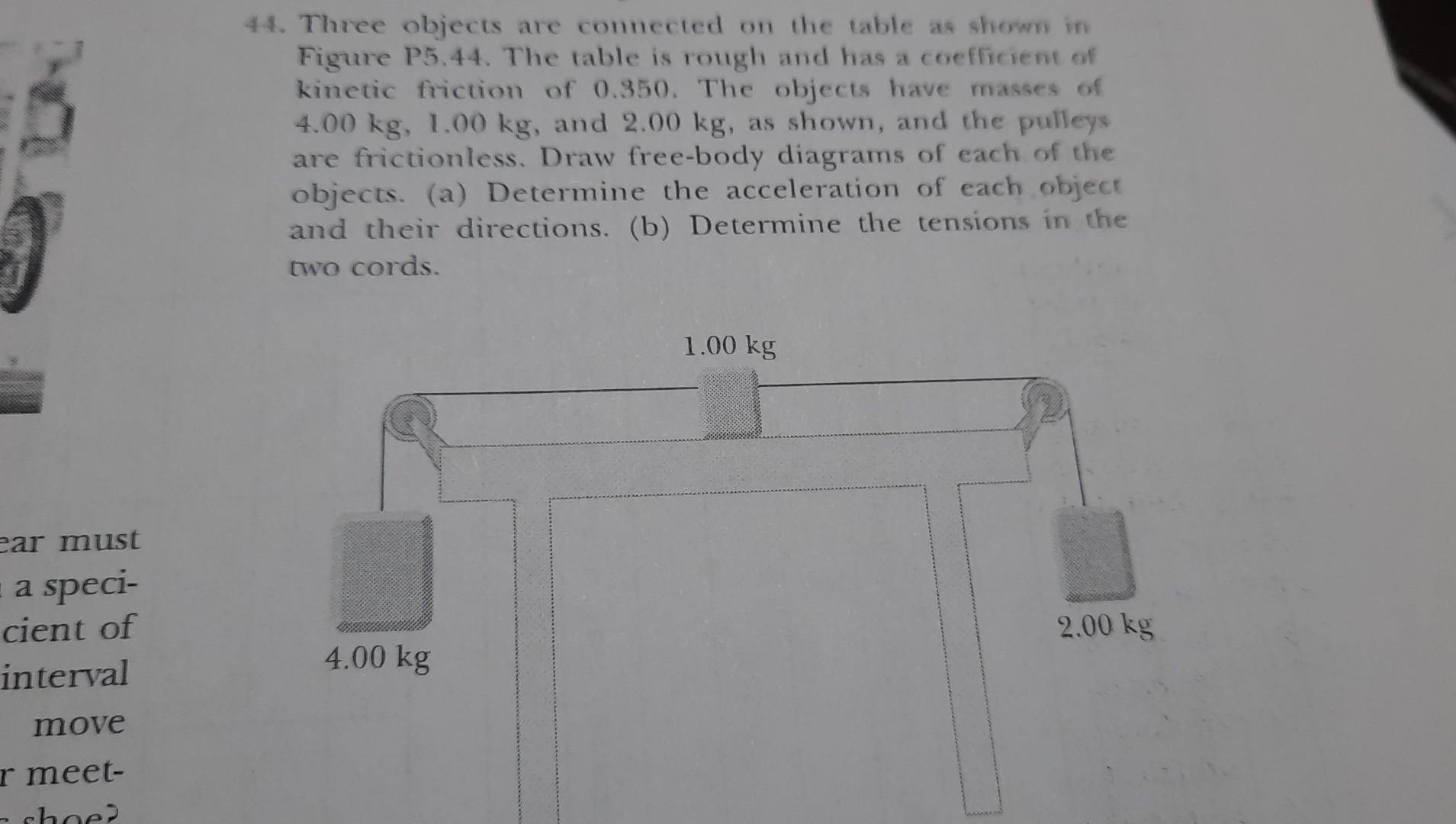 Solved 44. Three objects are connected on the table as shown | Chegg.com