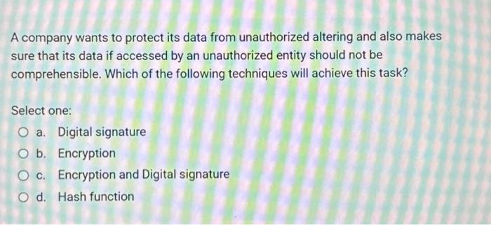 Solved A company wants to protect its data from unauthorized | Chegg.com