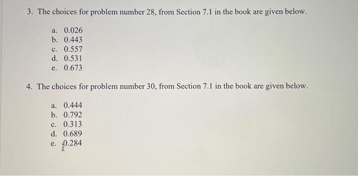 Solved 3. The choices for problem number 28 , from Section | Chegg.com
