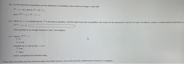Solved For every integer n≥0,7n−1 is divisible by 6 . roof | Chegg.com