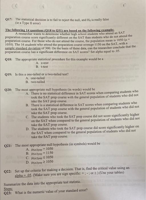 Solved Q17: The statistical decision is to fail to reject | Chegg.com