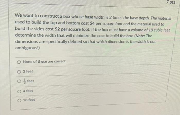 Solved We want to construct a box whose base width is 2 | Chegg.com