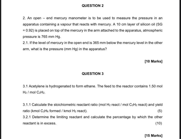 Solved 2. An open - end mercury manometer is to be used to | Chegg.com