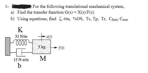 Solved 1- ﻿For the following translational mechanical | Chegg.com