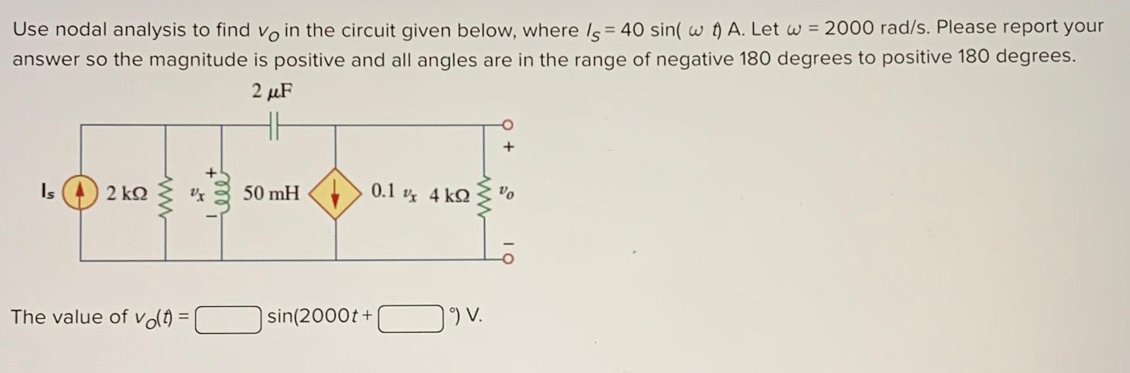 Solved Use nodal analysis to find vO ﻿in the circuit given | Chegg.com