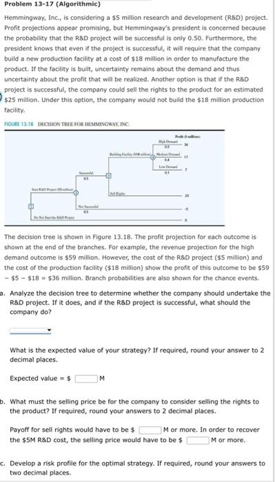 Solved Problem 13-17 (Algorithmic) Hemmingway, Inc., is | Chegg.com