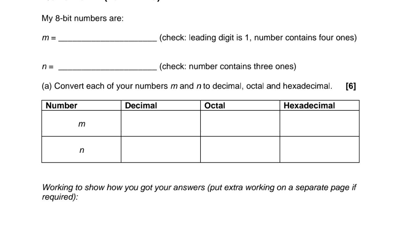 Solved One byte is an 8-bit number; for example, 00000001. A | Chegg.com