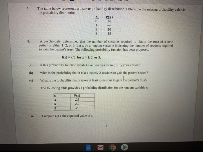 Solved 4. The table below represents a discrete probability | Chegg.com