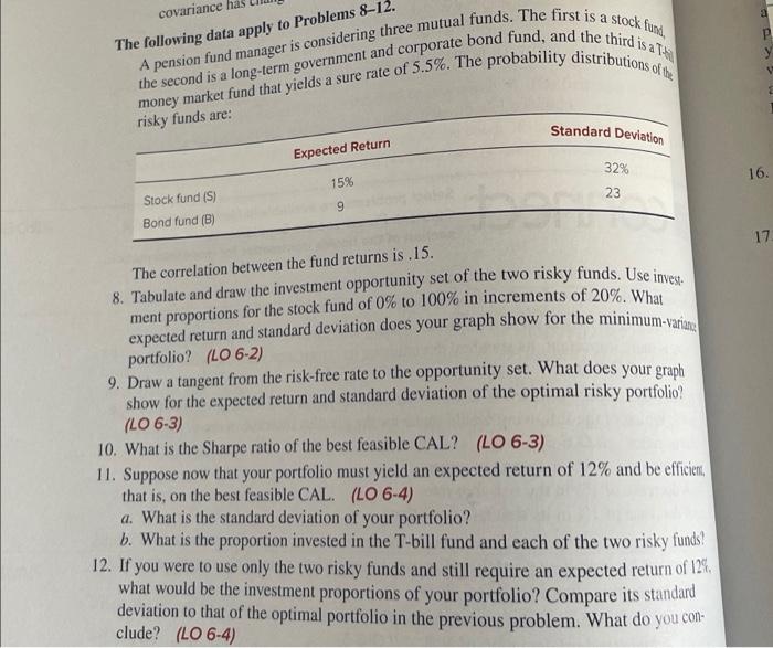 Solved covariance The following data apply to Problems 8-12. | Chegg.com