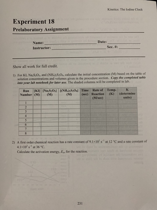 Solved Kinetics: The lodine Clock Experiment 18 | Chegg.com