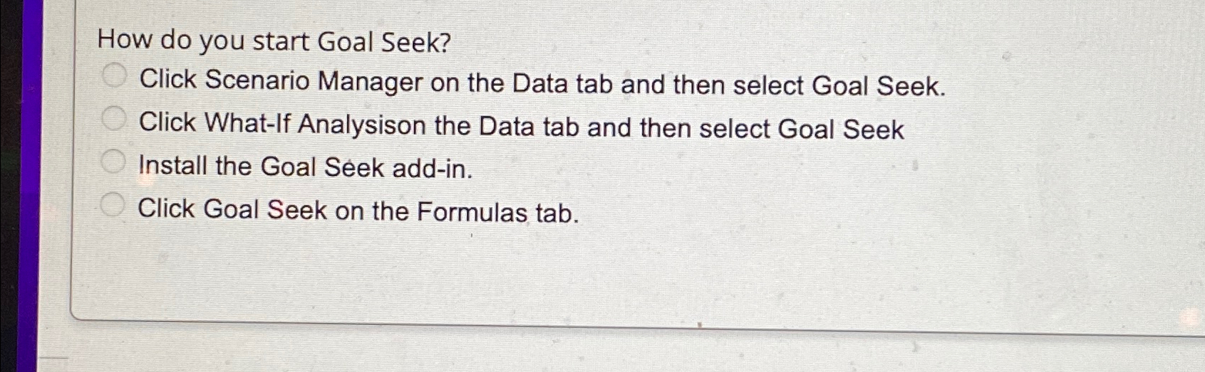 How do you start Goal Seek?Click Scenario Manager on | Chegg.com