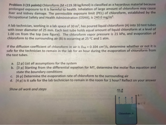 Solved Problem 3 (15 points) Chloroform (M =119.38 kg/kmol) | Chegg.com
