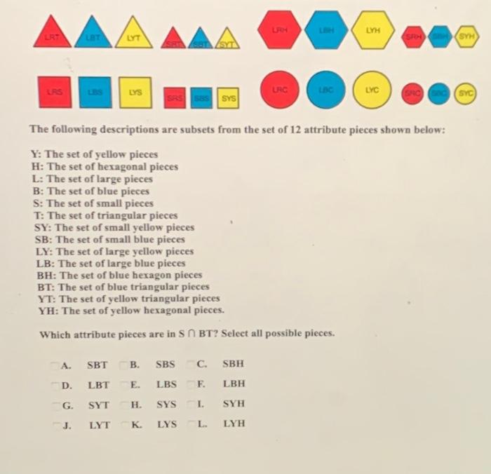 Solved The following descriptions are subsets from the set | Chegg.com