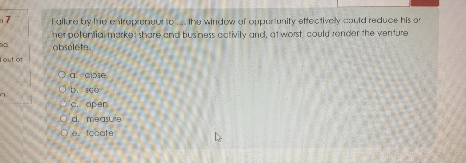 Solved Failure by the entrepreneur to .... ﻿the window of | Chegg.com
