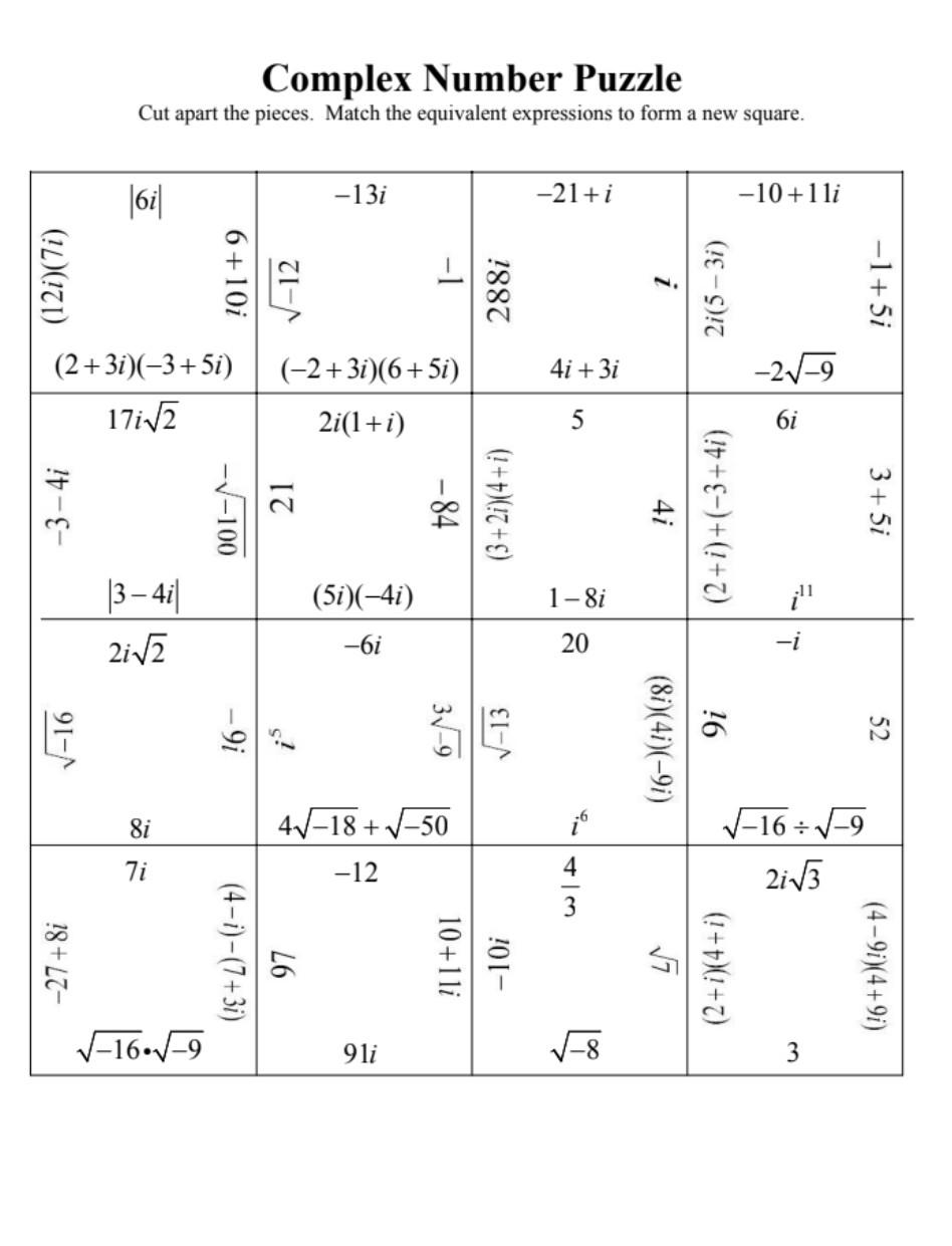Solved Complex Number Puzzle Cut apart the pieces. Match the | Chegg.com