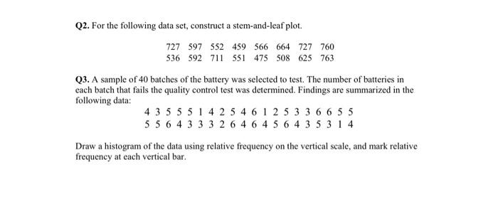 Solved Q2. For the following data set, construct a | Chegg.com