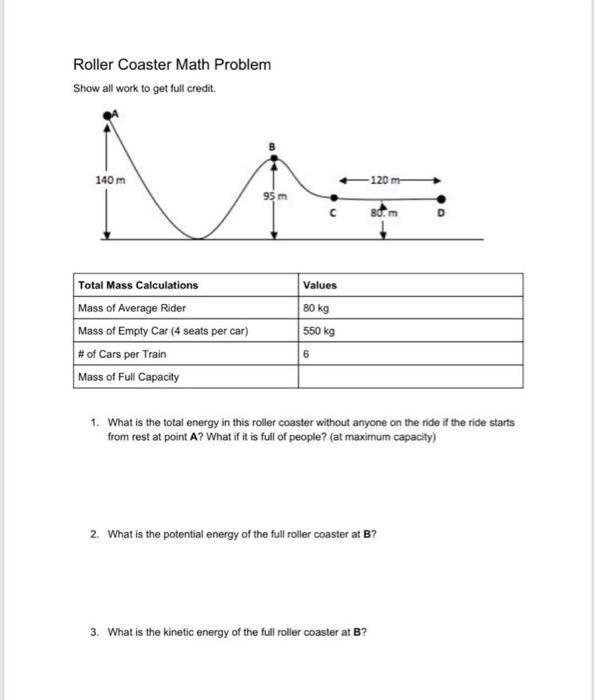 Solved Roller Coaster Math Problem Show all work to get full | Chegg.com