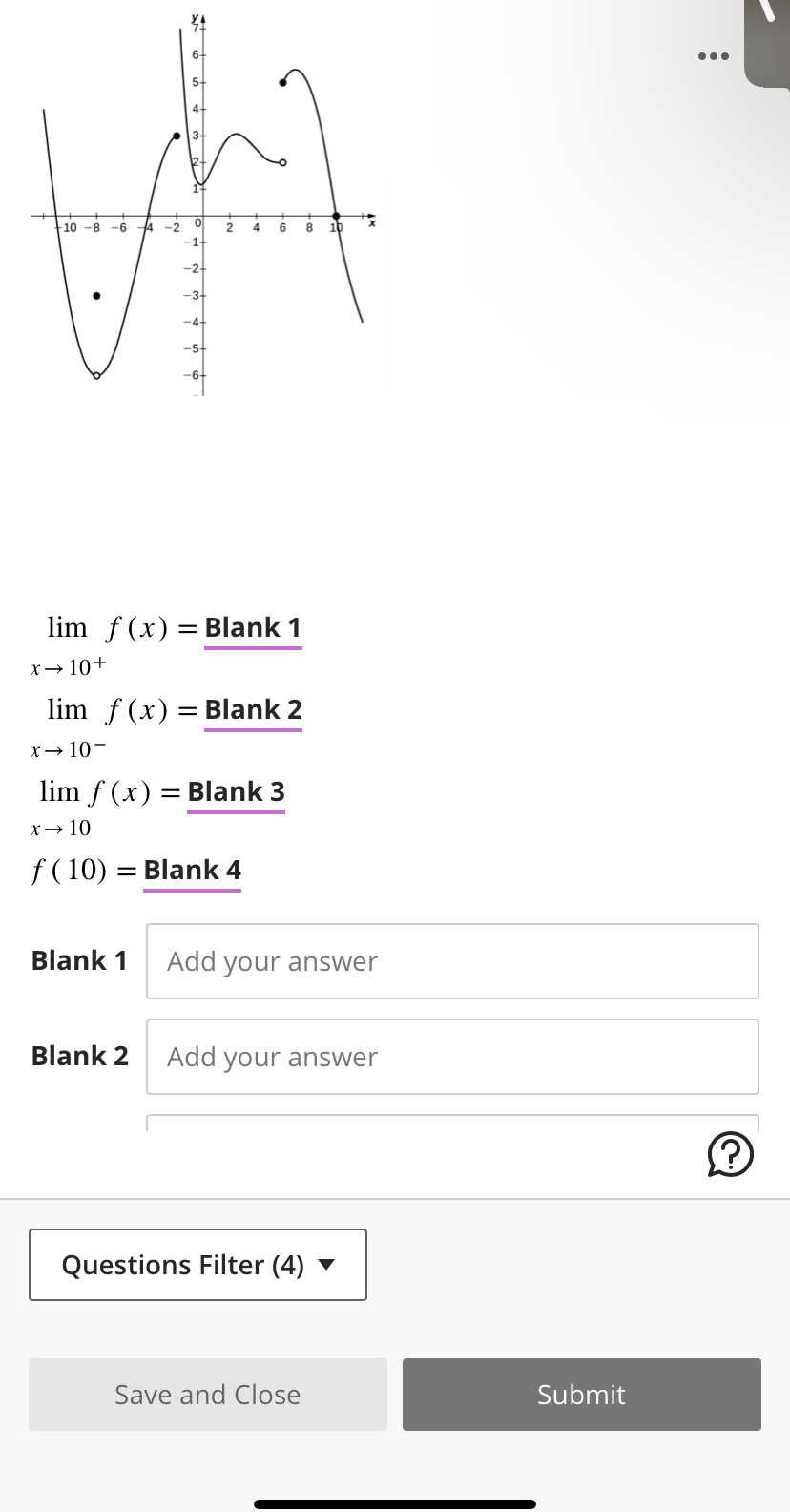 Solved limx→10+f(x)= ﻿Blank 1 ?()limx→10-f(x)= ﻿Blank | Chegg.com