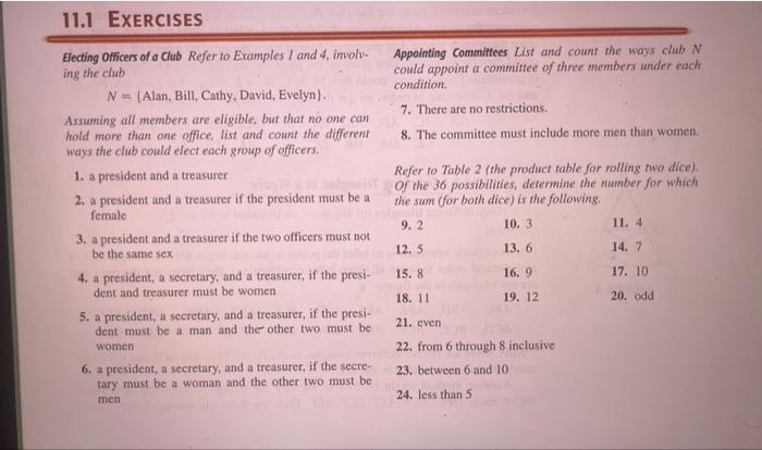 Solved 11 1 Exercises11 1 Counting By Systematic Listing