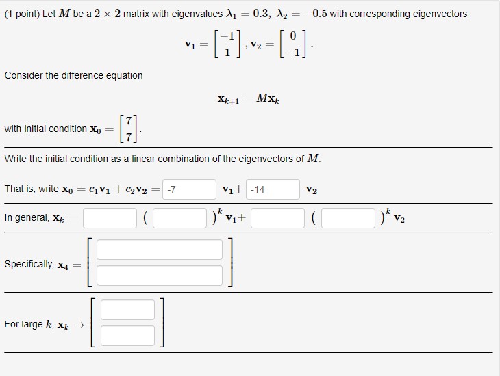 Solved (1 ﻿point) ﻿Let M ﻿be a 2×2 ﻿matrix with eigenvalues | Chegg.com