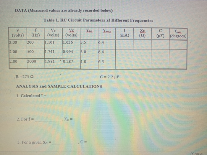 Solved DATA (Measured values are already recorded below) V | Chegg.com