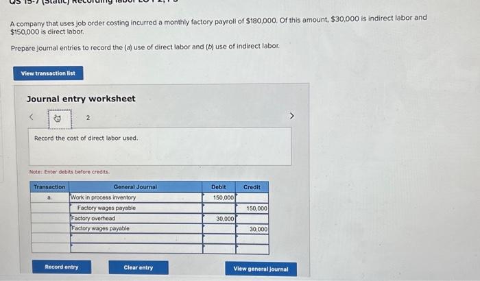 Solved A company that uses job order costing incurred a | Chegg.com