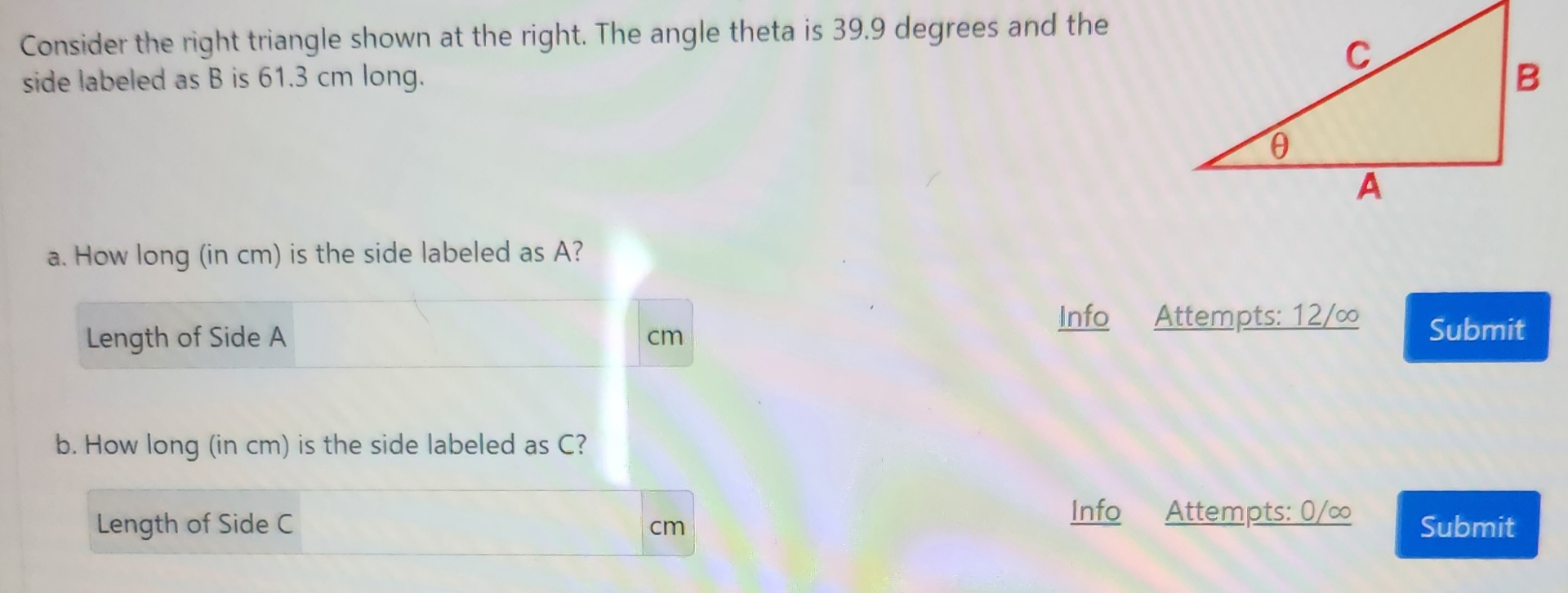 Solved Consider the right triangle shown at the right. The | Chegg.com