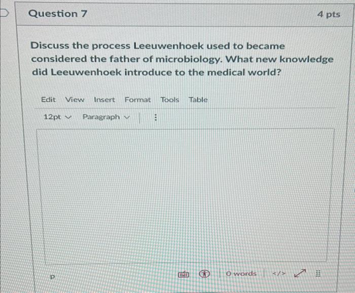 Solved Discuss the process Leeuwenhoek used to became | Chegg.com