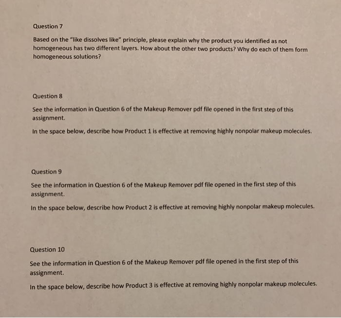 Solved Question 7 Based on the "like dissolves like" | Chegg.com