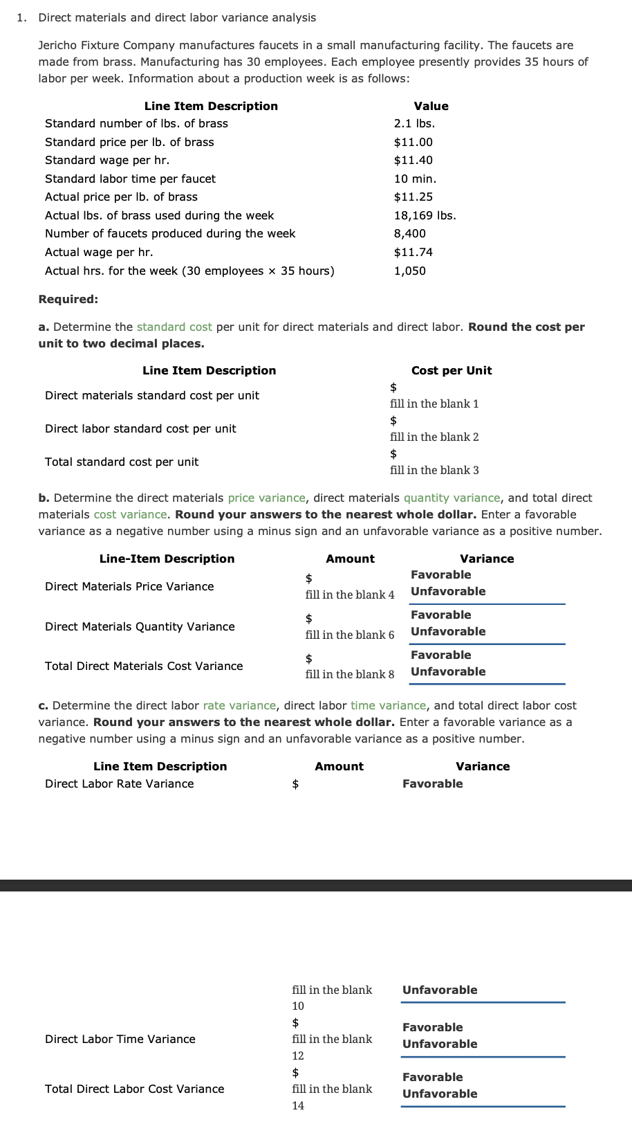 Solved Direct materials and direct labor variance | Chegg.com