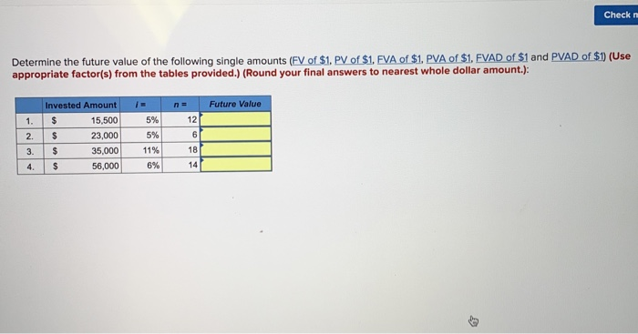 Solved Check Determine the future value of the following | Chegg.com
