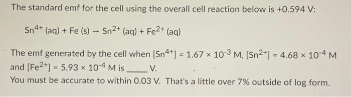 Solved The standard emf for the cell using the overall cell | Chegg.com