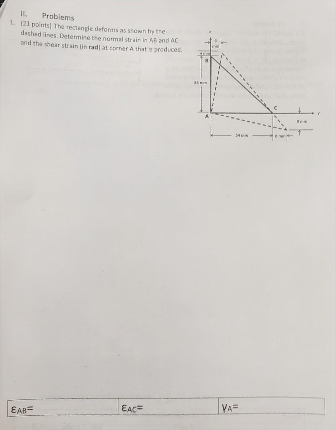 Solved II. Problems 1. (21 points) The rectangle deforms as | Chegg.com